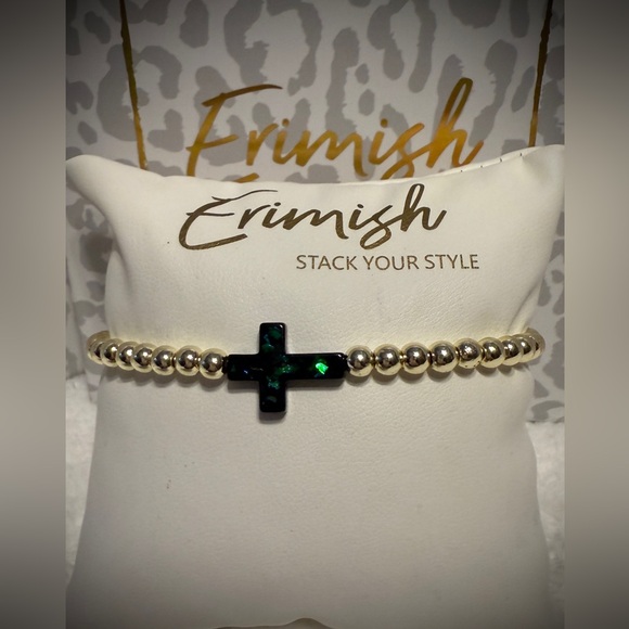 Erimish | Jewelry | New Erimish Bracelet Black Sparkle Cross Gold ...